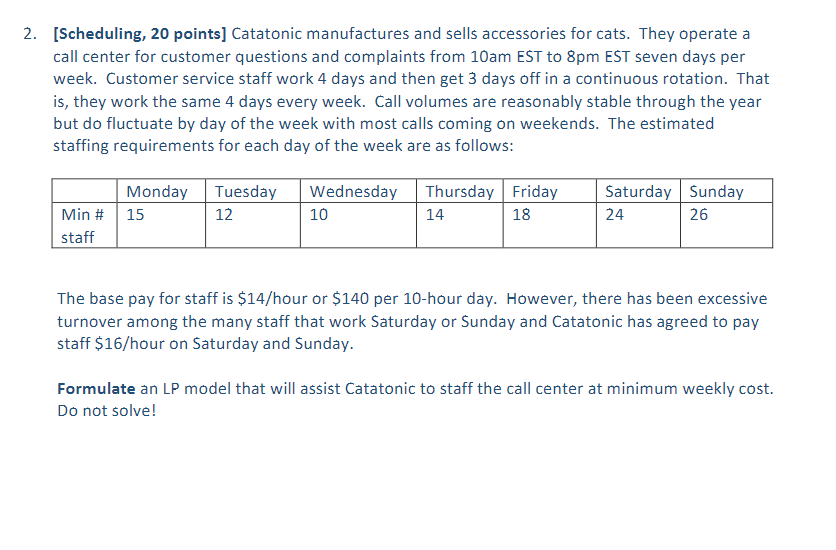 Solved 2 Scheduling 20 Points Catatonic Manufactures And 