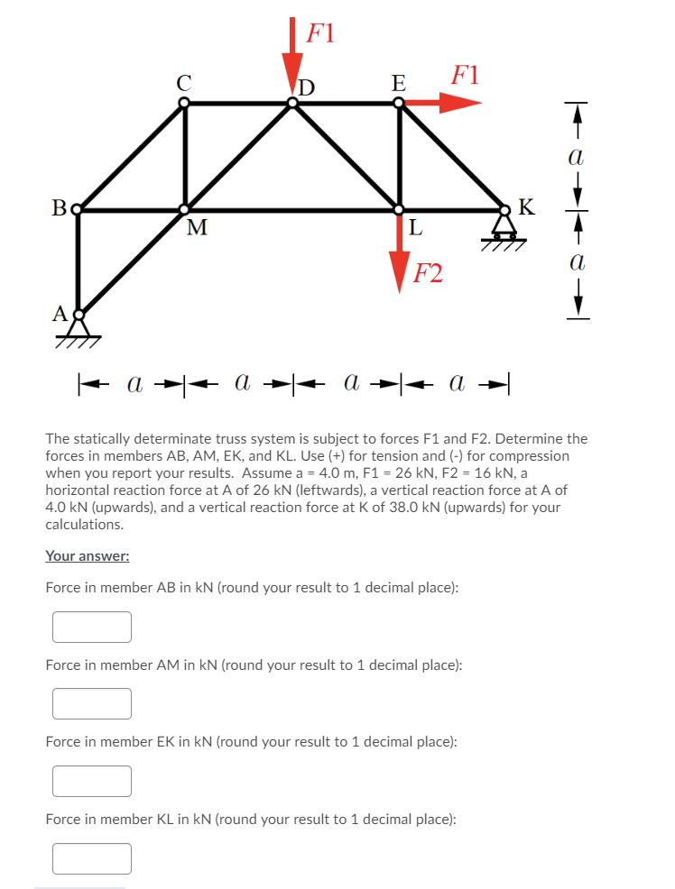 Solved M + a = a a + a The statically determinate truss | Chegg.com