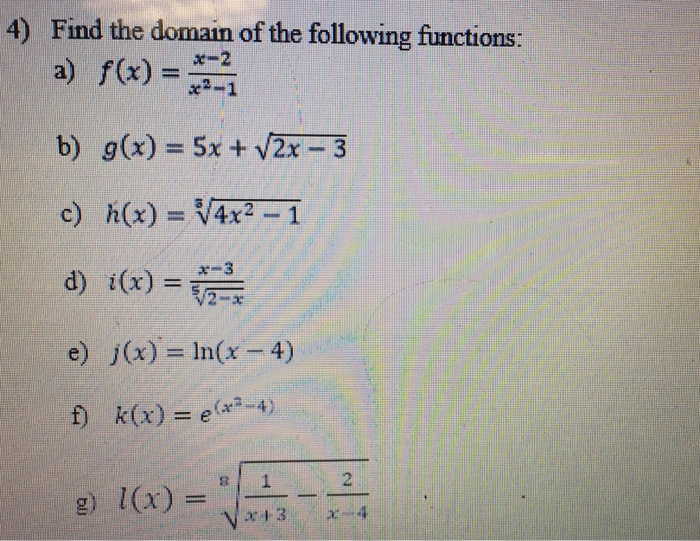 Solved Find the domain of the following functions: a) f (x) | Chegg.com