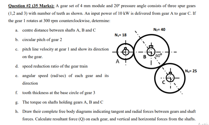 Solved Question #2 (35 Marks): A gear set of 4 mm module and | Chegg.com