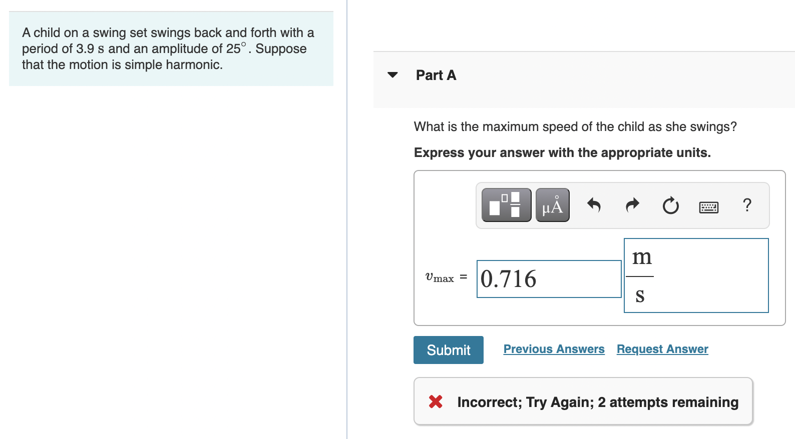 Solved A child on a swing set swings back and forth with a | Chegg.com