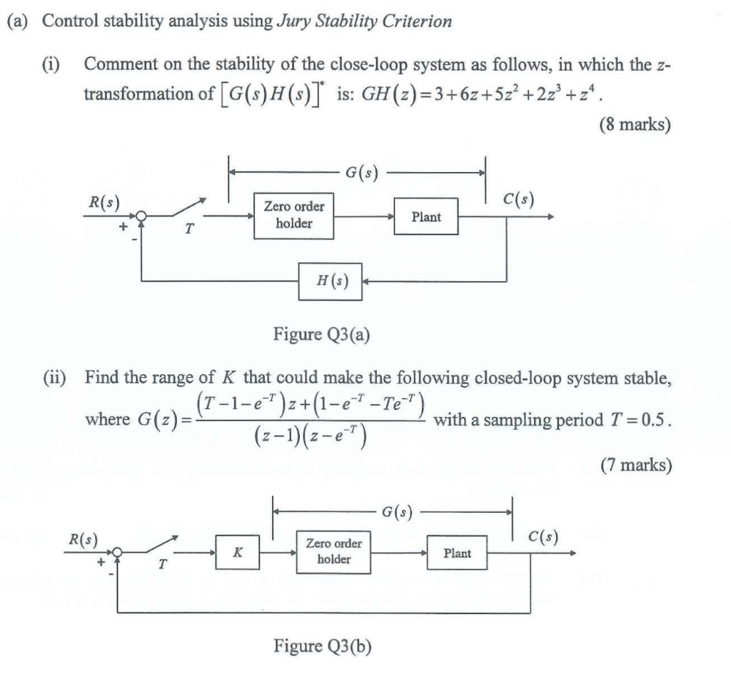 Solved a) Control stability analysis using Jury Stability | Chegg.com