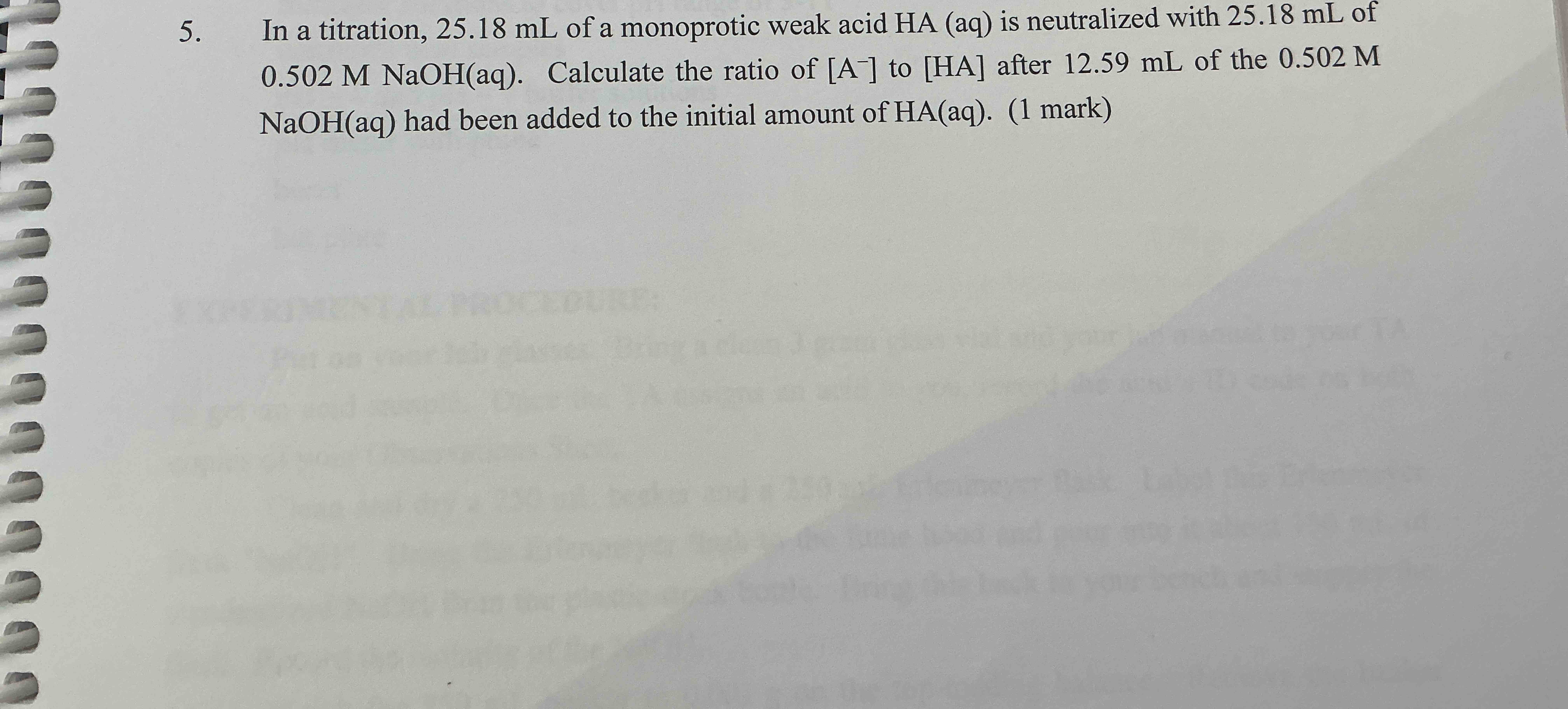 Solved In a titration, 25.18 ﻿mL of a monoprotic weak acid | Chegg.com