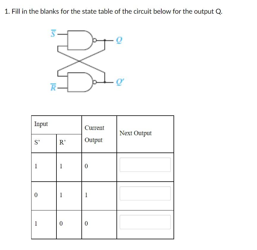 Solved 1. Fill in the blanks for the state table of the | Chegg.com