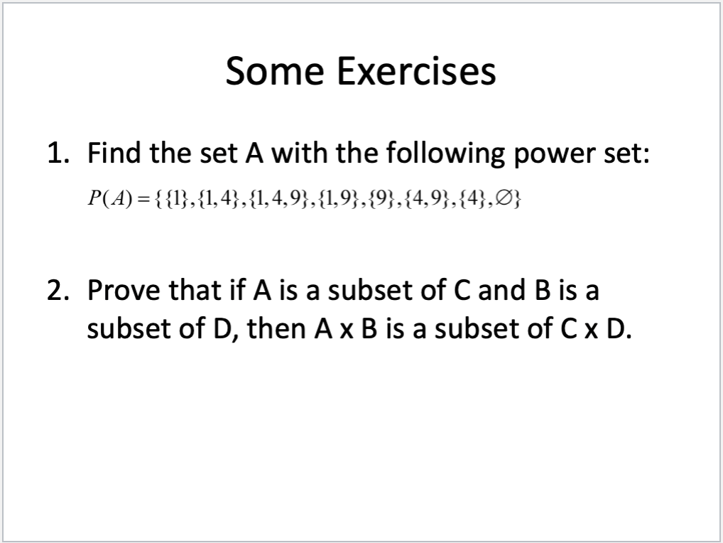 Solved Some Exercises 1. Find the set A with the following | Chegg.com