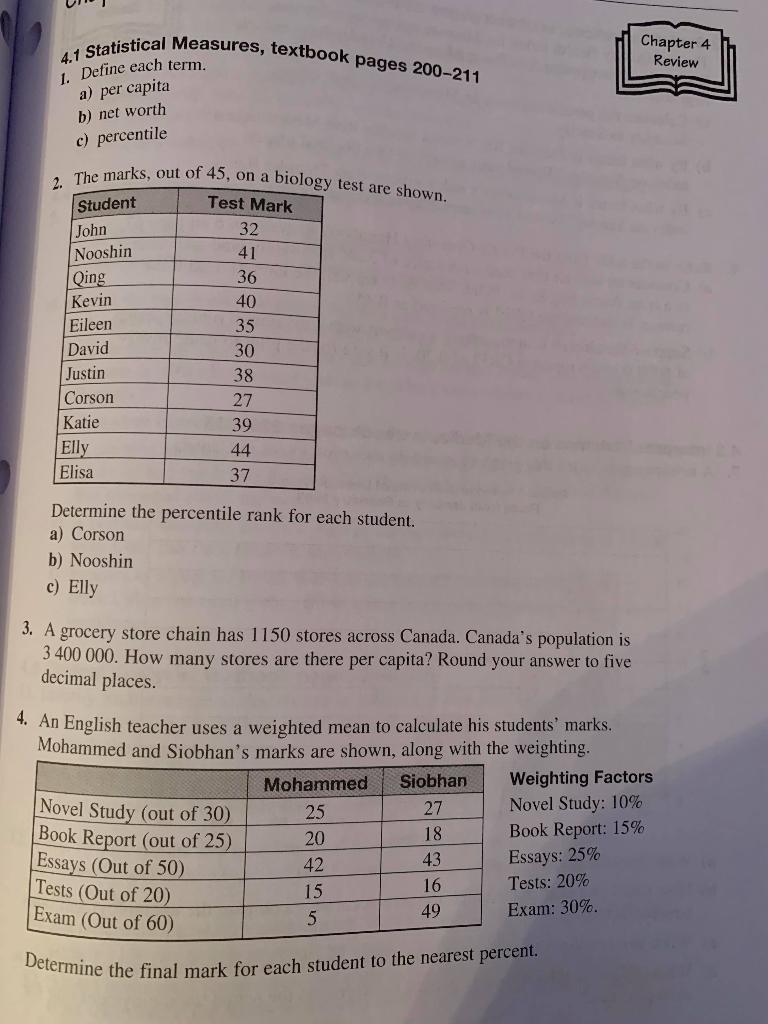 Solved 4.1 Statistical Measures, textbook pages 200-211 1. | Chegg.com