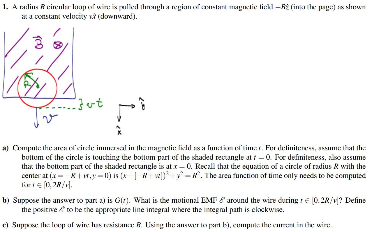 Solved 1. A radius R circular loop of wire is pulled through | Chegg.com