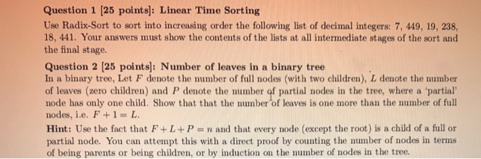 Solved Question 1 [25 points]: Linear Time Sorting Use | Chegg.com
