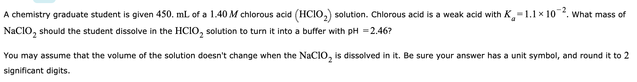 Solved A chemistry graduate student is given 450. mL of a | Chegg.com