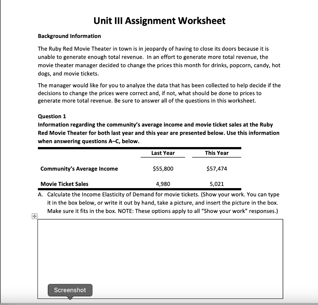 Solved Unit III Assignment Worksheet Background Information | Chegg.com