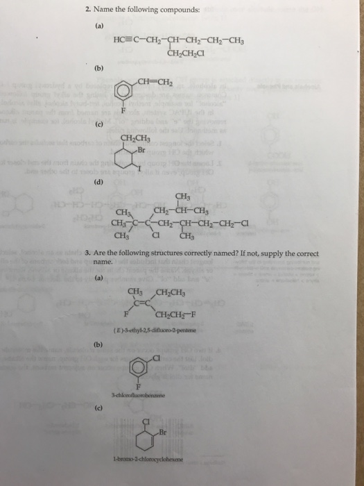 Solved 2. Name the following compounds: CH2 CH2 CH3 CH CH2CI | Chegg.com