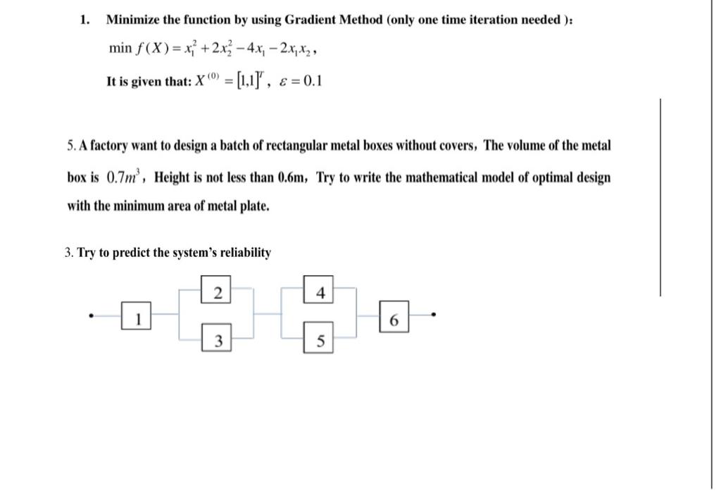 Solved 1. Minimize the function by using Gradient Method | Chegg.com