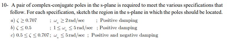 Solved 10- A pair of complex-conjugate poles in the s-plane | Chegg.com