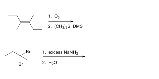 Solved 1. 03 7 2. (CH3)2S, DMS Br 1. excess NaNH2 Br 2. H2O | Chegg.com