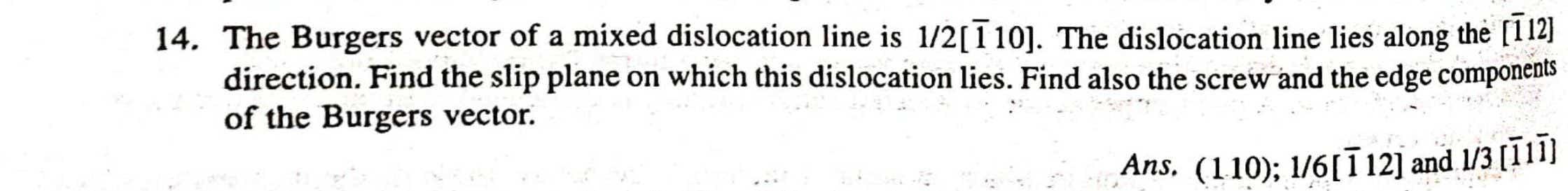 Solved 14. The Burgers vector of a mixed dislocation line is | Chegg.com