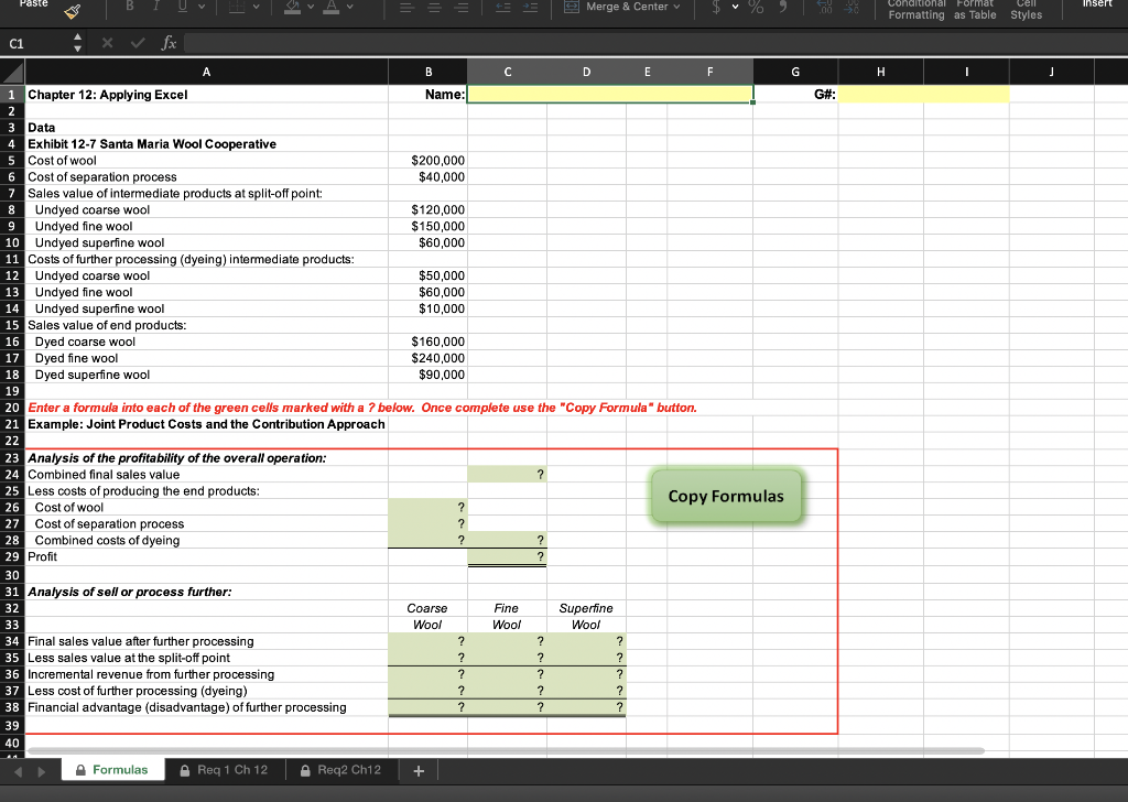 Solved Paste B I = = = = = Merge & Center $ % insert | Chegg.com