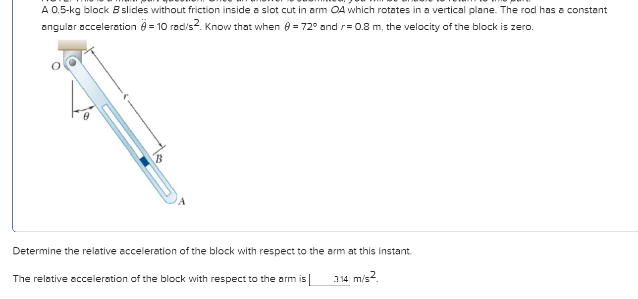 Solved A 0.5-kg block B slides without friction inside a | Chegg.com