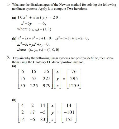 Solved 1- What are the disadvantages of the Newton method | Chegg.com