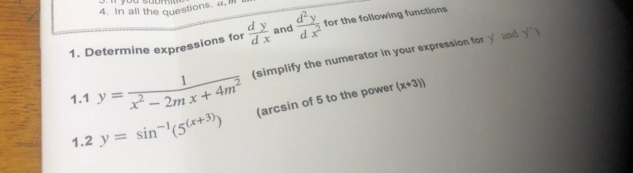 Solved 1. Determine expressions for dxdy and dx2d2y for the | Chegg.com