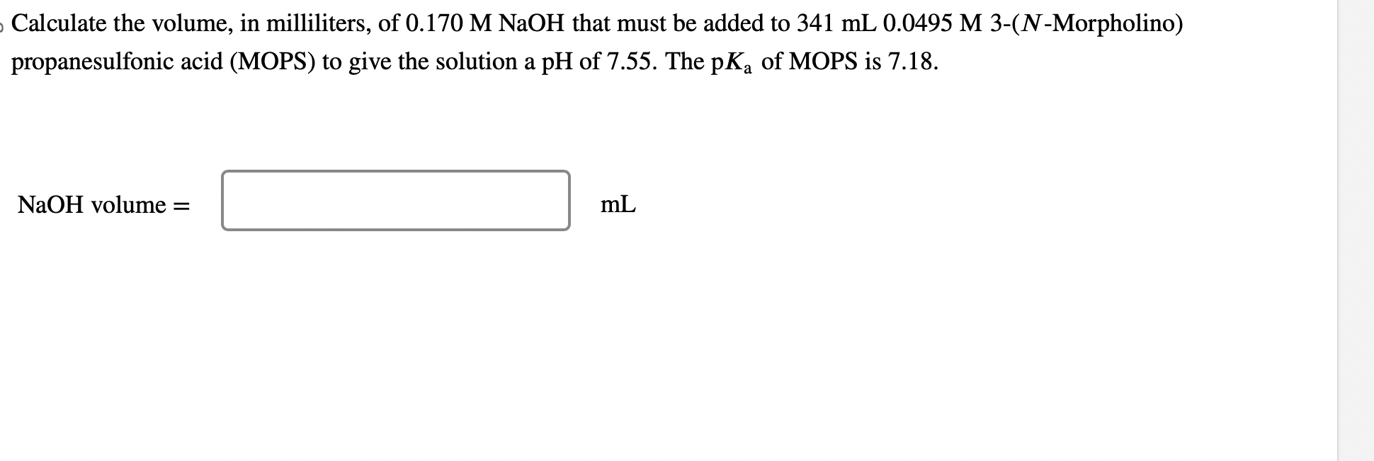 Solved Calculate the volume, in milliliters, of 0.170MNaOH | Chegg.com