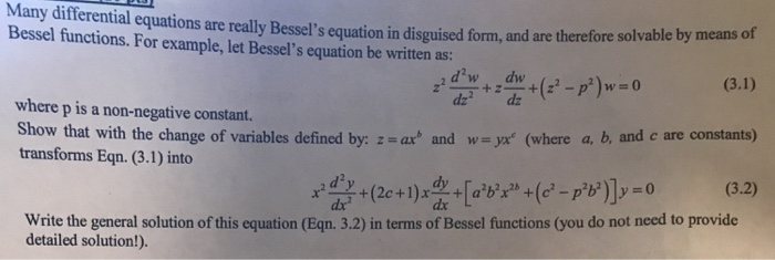 Solved Many differential equations are really Bessel's | Chegg.com