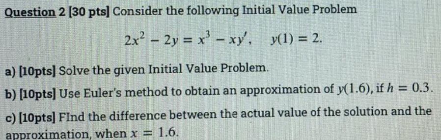 Solved Question 2 [ 30 pts] Consider the following Initial | Chegg.com
