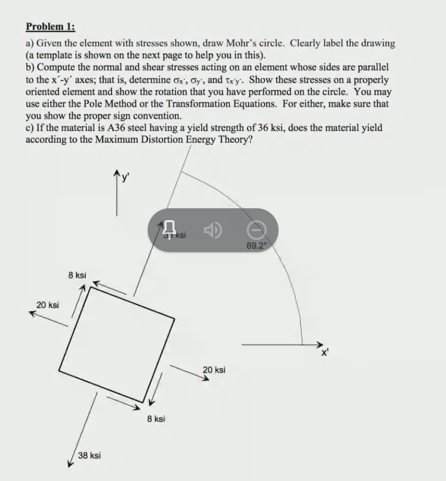 Solved Problem 1: a) Given the element with stresses shown, | Chegg.com
