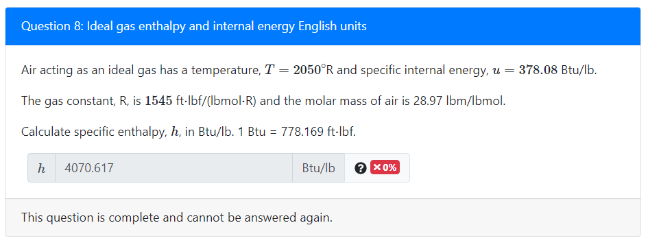 Solved Question 8: Ideal gas enthalpy and internal energy | Chegg.com