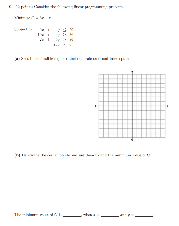 Solved 9. (12 points) Consider the following linear | Chegg.com