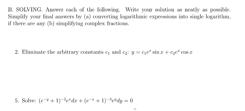 Solved B. SOLVING. Answer each of the following. Write your | Chegg.com
