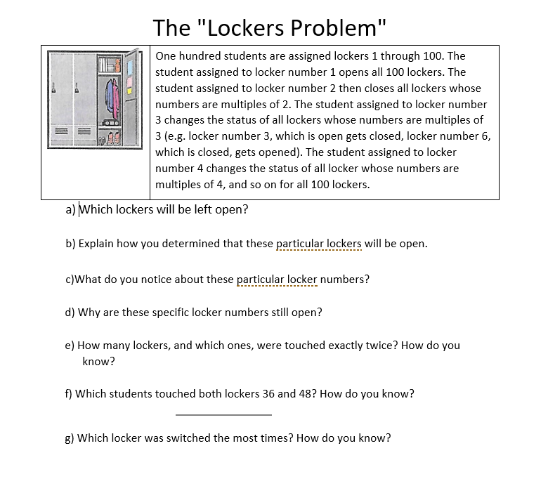 Solved The "Lockers Problem" One hundred students are | Chegg.com