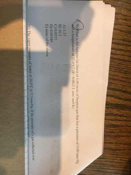 Solved What is the volume (in liters) of 1.00 mole of | Chegg.com