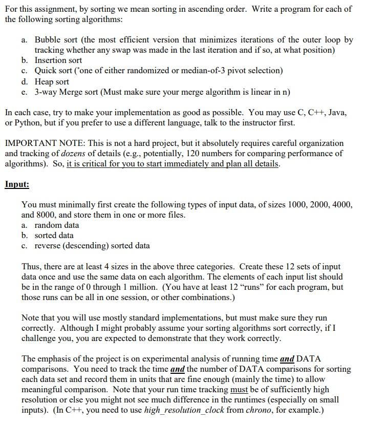 Solved For This Assignment By Sorting We Mean Sorting In 4827