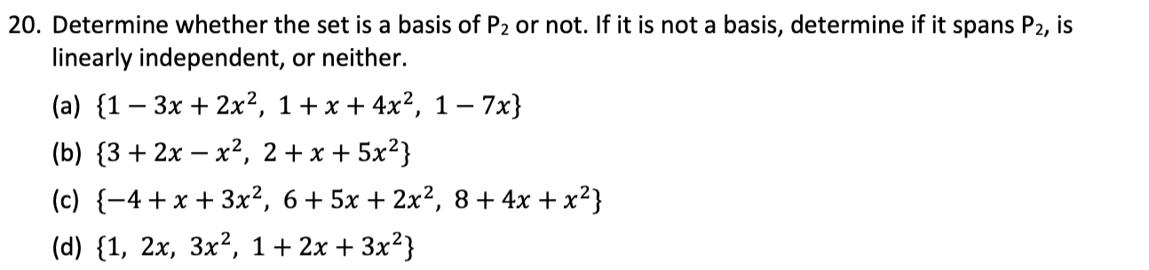 Solved 0 . Determine whether the set is a basis of P2 or | Chegg.com