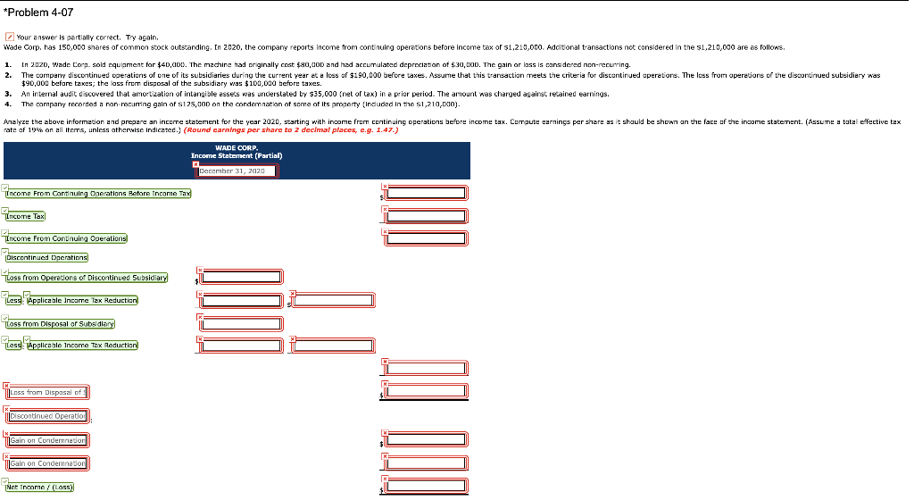 Solved *Problem 4-07 Your answer is partially correct. Try | Chegg.com