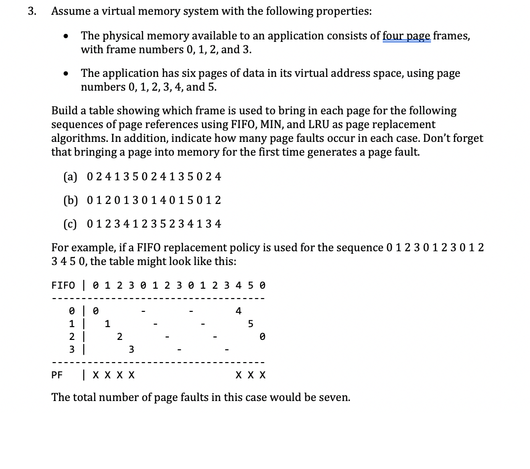 3. Assume a virtual memory system with the following | Chegg.com