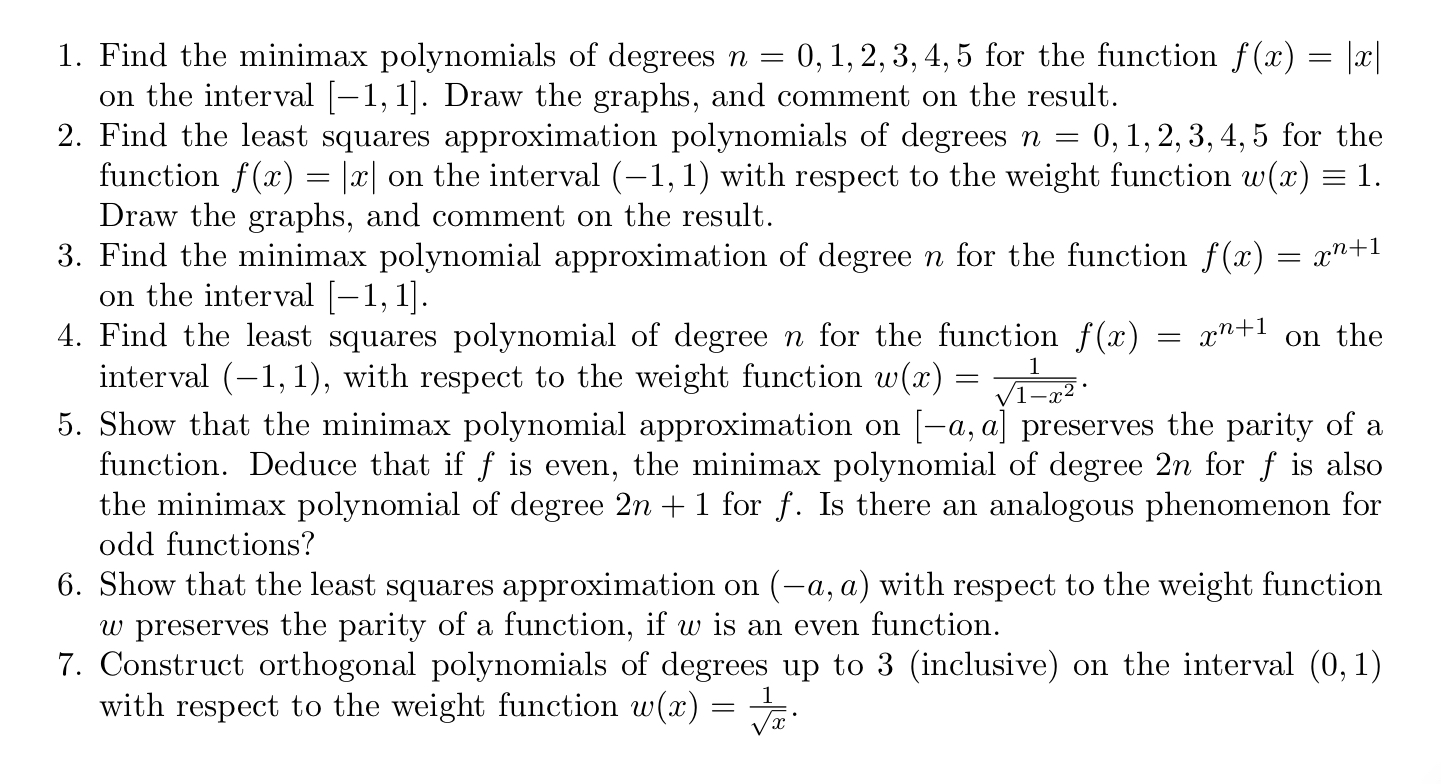 Solved 1. Find the minimax polynomials of degrees | Chegg.com