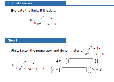 Solved Evaluate the limit, if it exists. limx→8x2−7x−8x2−8x | Chegg.com