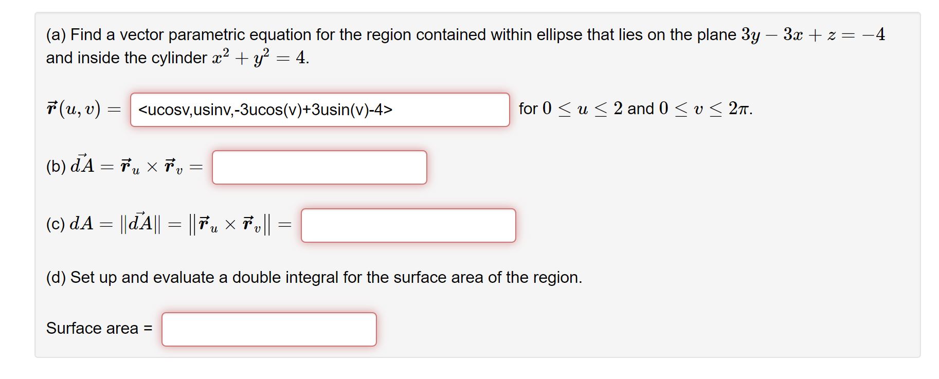Solved (a) ﻿Find a vector parametric equation for the region | Chegg.com