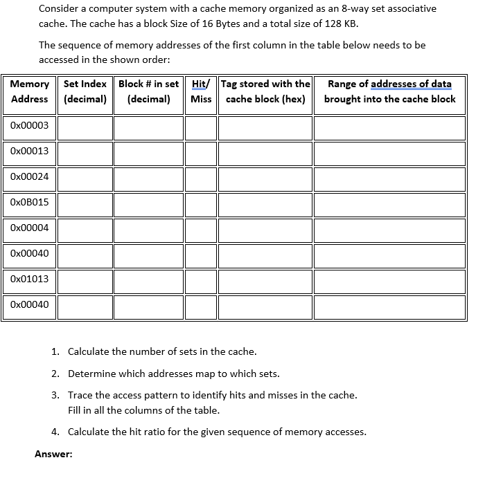 Consider a computer system with a cache memory | Chegg.com