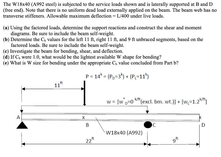 Solved The W18x40 (A992 steel) is subjected to the service | Chegg.com