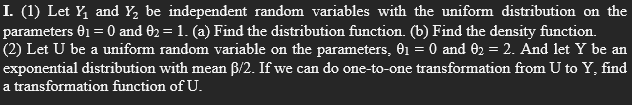 Solved I. (1) Let Y1 and Y2 be independent random variables | Chegg.com