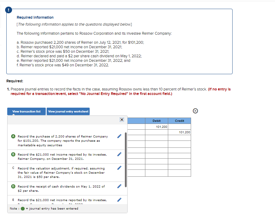 Solved The following information pertains to Rossow | Chegg.com