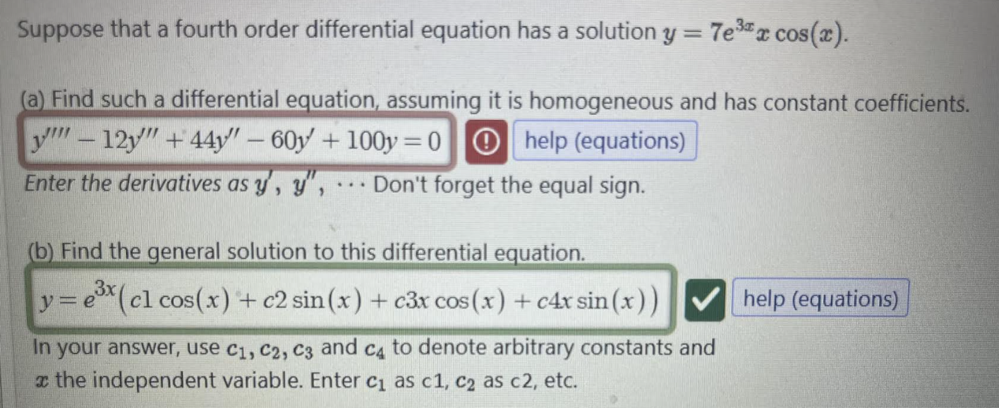 Solved Suppose that a fourth order differential equation has | Chegg.com