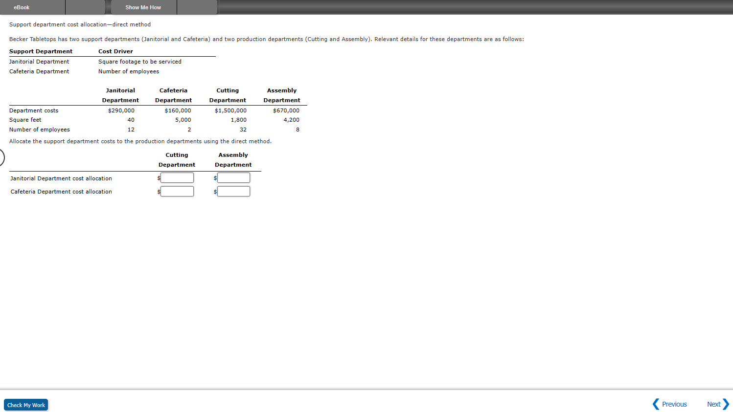 Solved Support Department Cost Allocation Direct Method