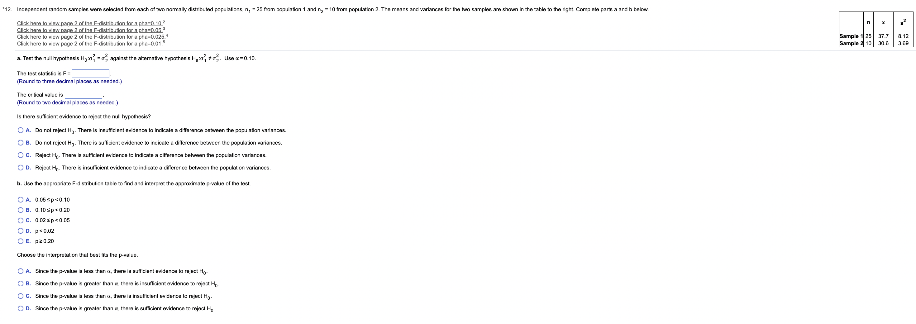Solved Click here to view page 2 of the F-distribution for | Chegg.com