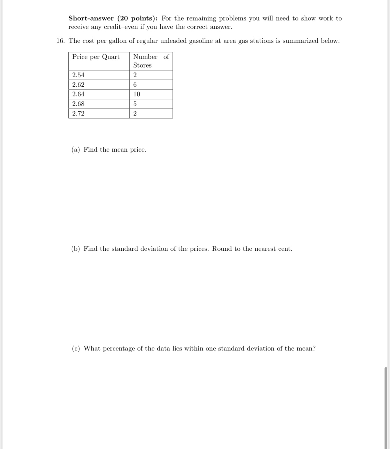 Solved Short-answer (20 points): For the remaining problems | Chegg.com