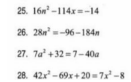 Solved Solve each equation by factoring.25. 16n2−114x=−14 | Chegg.com