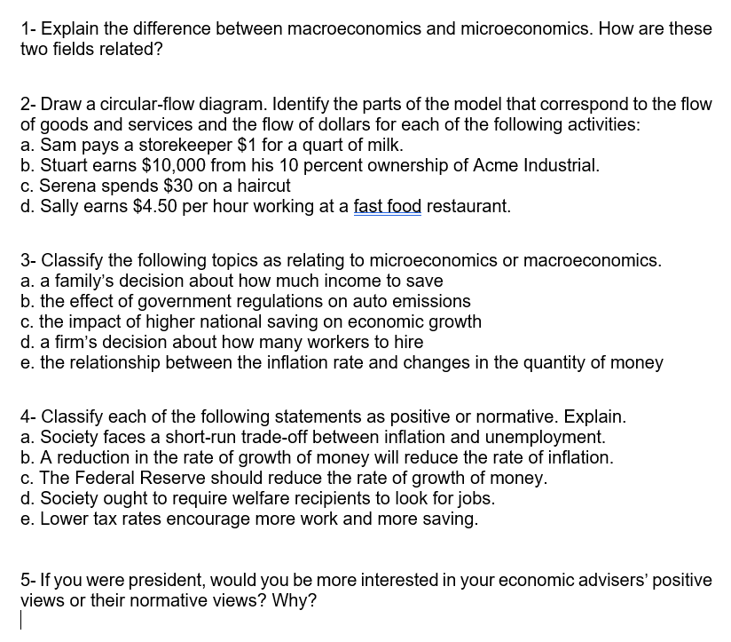 Solved 1- Explain the difference between macroeconomics and | Chegg.com