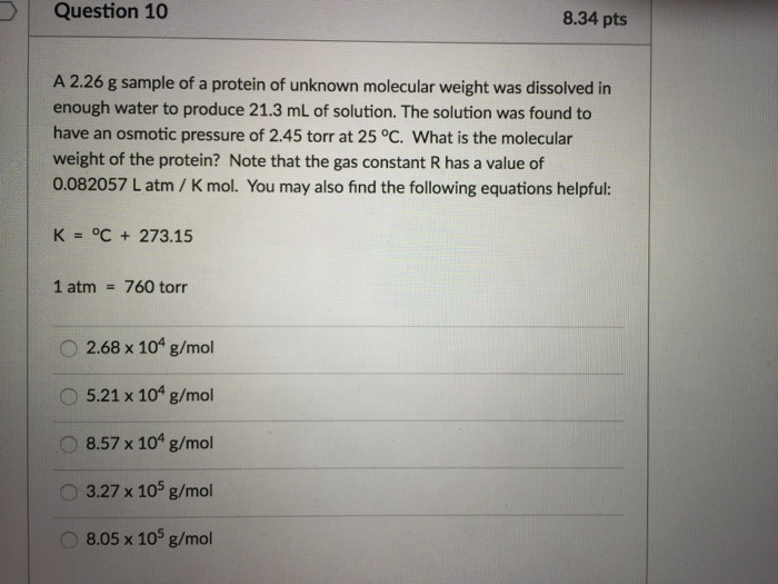 Solved A 0.102 g sample of an unknown compound was dissolved | Chegg.com